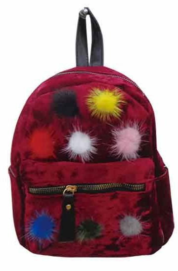 Multi Color Pom Poms Little Girls Backpack– Popatu